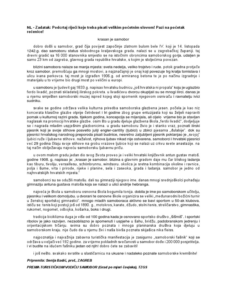 NL - Pisanje Velikog Pocetnog Slova Pripremila S. Badic Prof. Zagreb | PDF