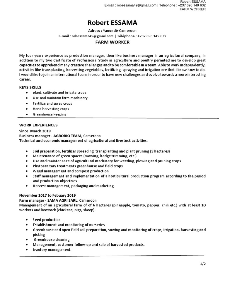 Resume Farm Worker | Download Free PDF | Agriculture | Farms