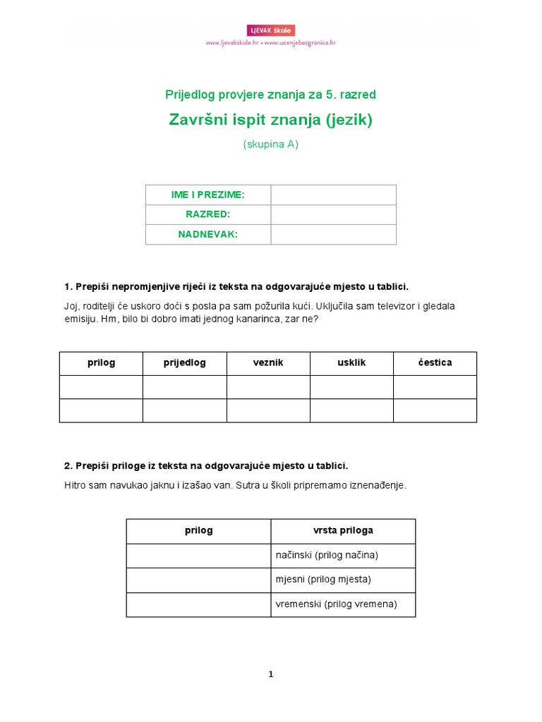 Zavrsni Ispit Znanja - 5 - Skupina A | PDF