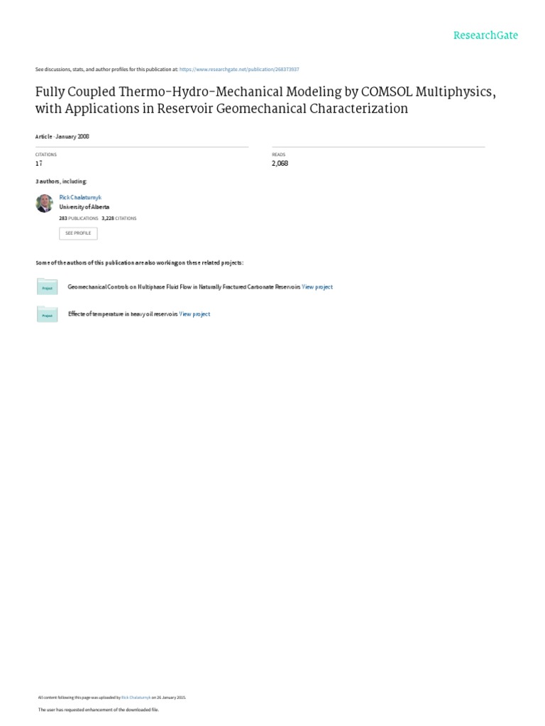 Fully Coupled Thermo-Hydro-Mechanical Modeling by | PDF | Fluid Dynamics | Thermal Conduction