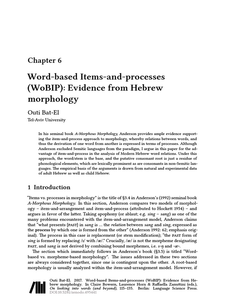 Word-Based Items-And-Processes (WoBIP) : Evidence From Hebrew Morphology | PDF | Morphology ...