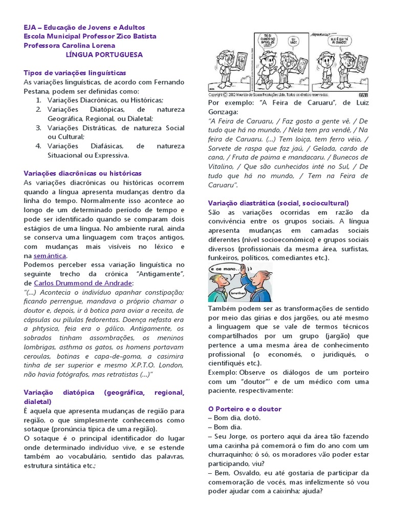 Tipos de Variações Linguísticas | PDF | Linguística | Ciência cognitiva