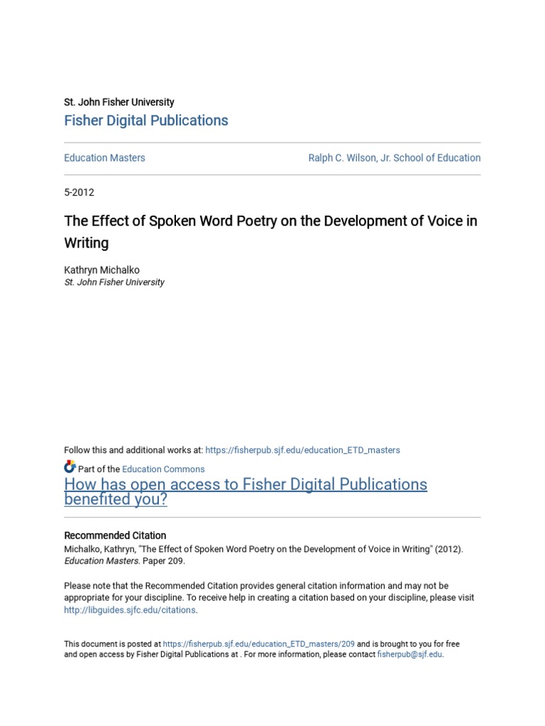 The Effect of Spoken Word Poetry On The Development of Voice in W | PDF