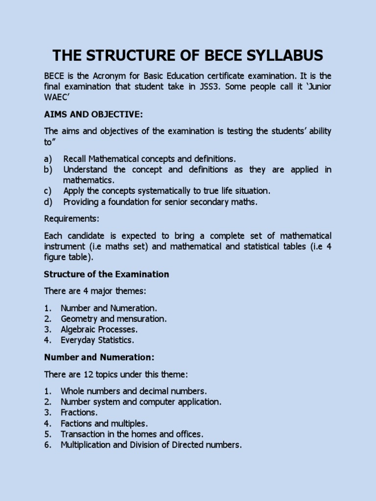 The Structure of Bece Syllabus | PDF