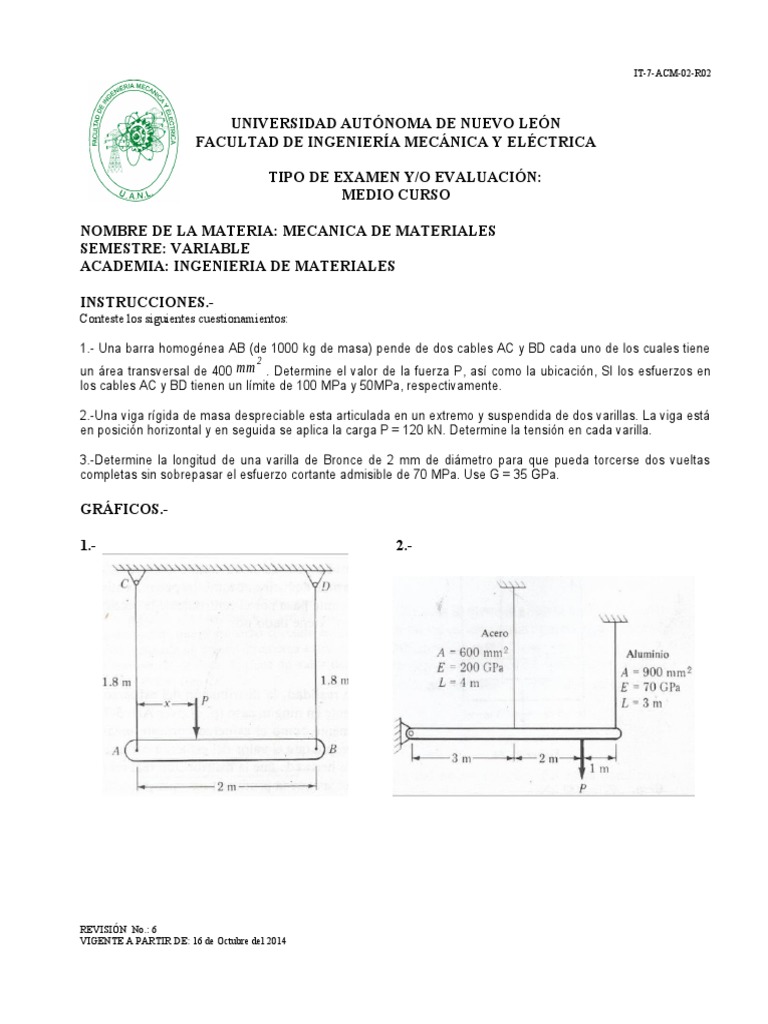Examen de Medio Curso Mecanica de Materiales ENE-JUN 22 | PDF
