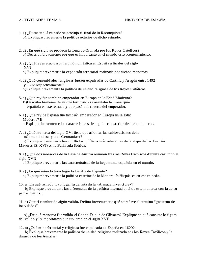 ACTIVIDADES TEMA 3 NOVIEMBRE 2022.odt | PDF | España | Imperio español