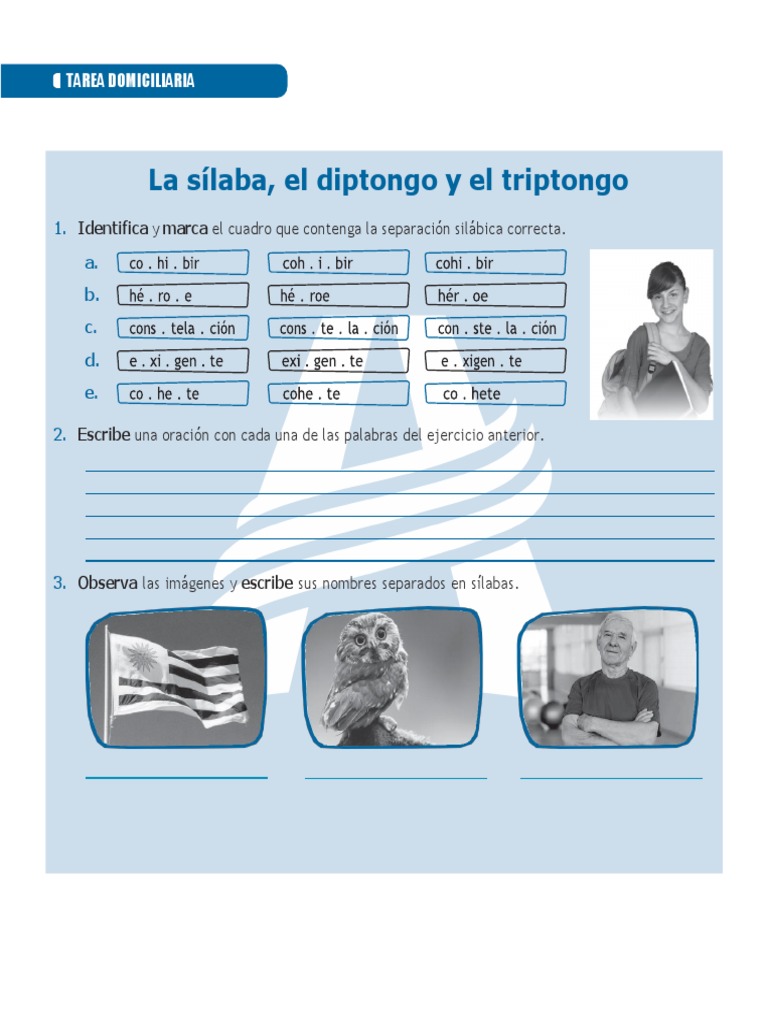 TAREA DOMICILIARIA N2 La Sílaba, Diptongo y Triptongo | PDF
