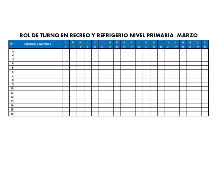 Rol de Turno en Recreo y Refirgerio Marzo | PDF
