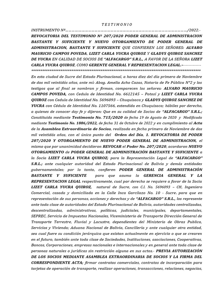 Poder Gral de Adm. Con Rev. Test. 207.2020 | PDF | Política