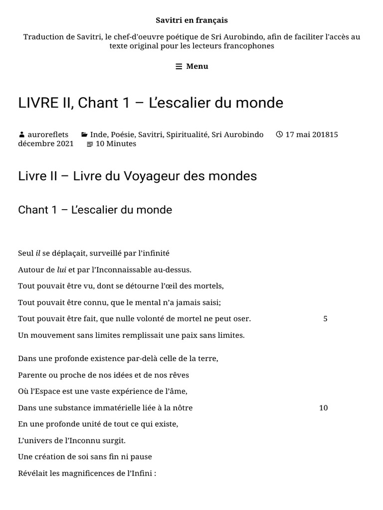 Savitri : L'Escalier du Monde, Chant 1 | PDF | Âme | Dieu