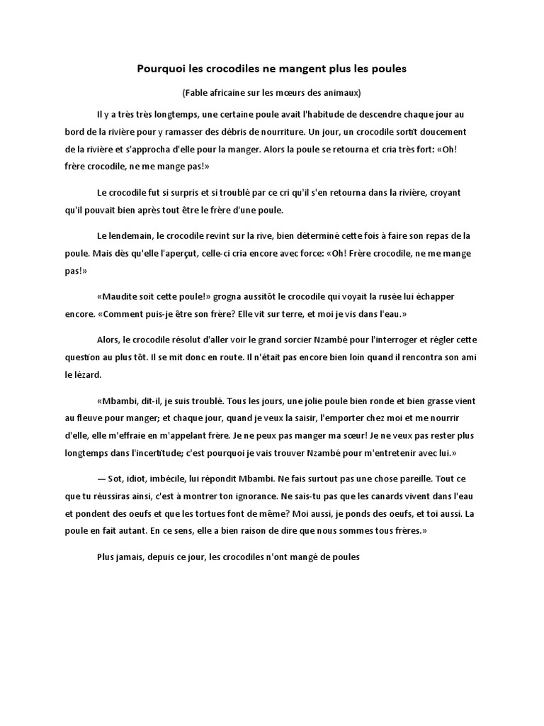 Pourquoi Les Crocodiles Ne Mangent Plus Les Poules | PDF