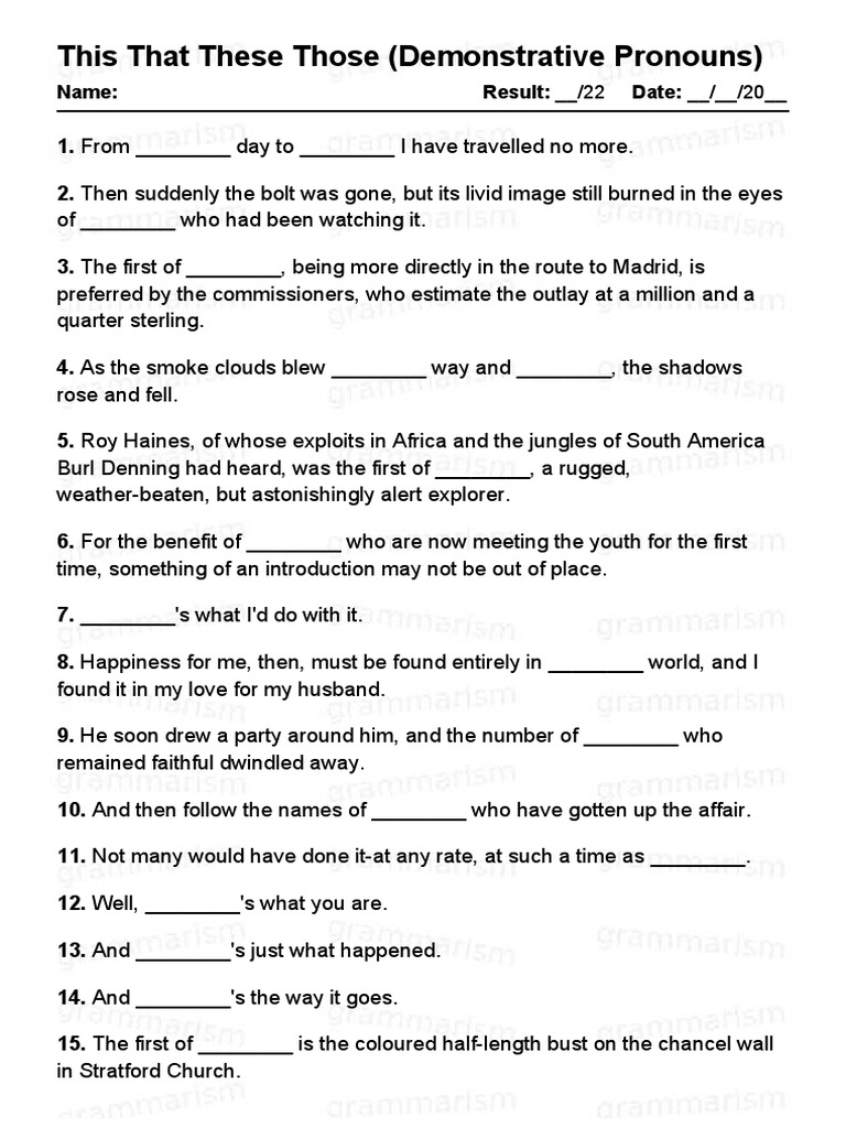Grammarism This That These Those Test 8 1032856 | PDF
