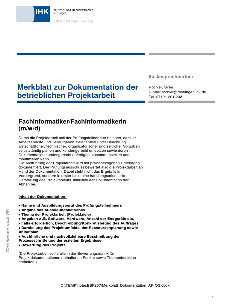 Fachinformatiker Dokumentation Merkblatt | PDF