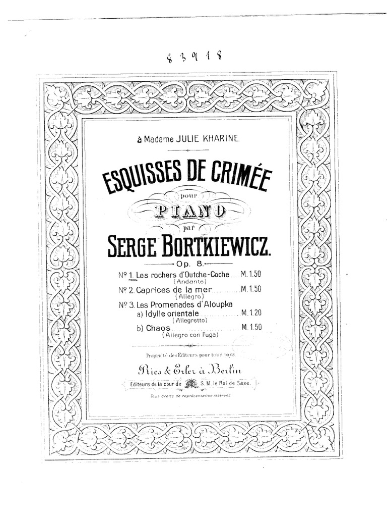 Bortkiewicz - Op.8 - Esquisses de Crimée | PDF