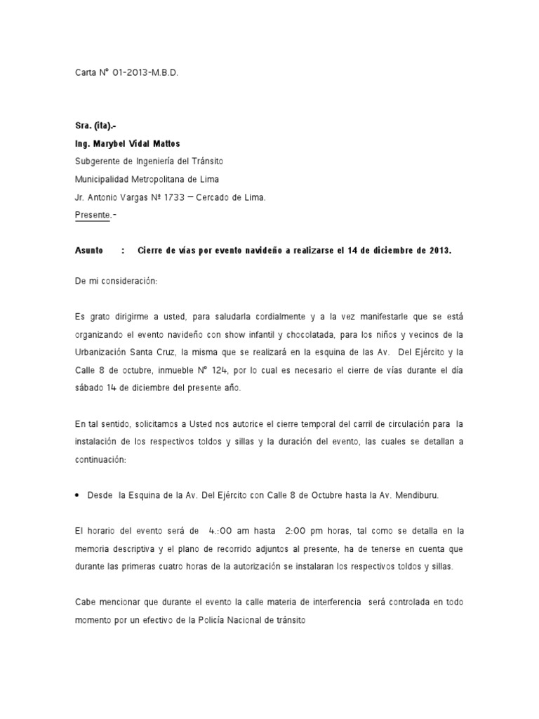 Carta A SIT, para Interferencia de Via Por Evento Navideño. | PDF