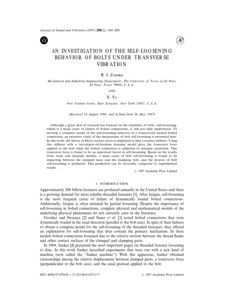 An Investigation of The Self-Loosening Behavior of Bolts Under ...