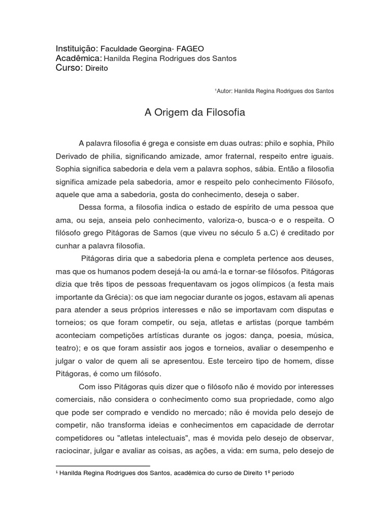 A Origem Da Filosofia | PDF | Conhecimento | Amor