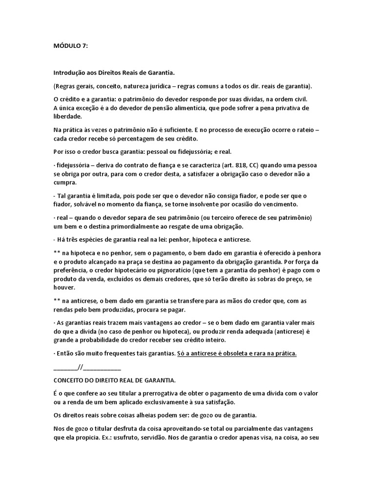 Introdução aos Direitos Reais de Garantia | PDF | Lei de Propriedade ...