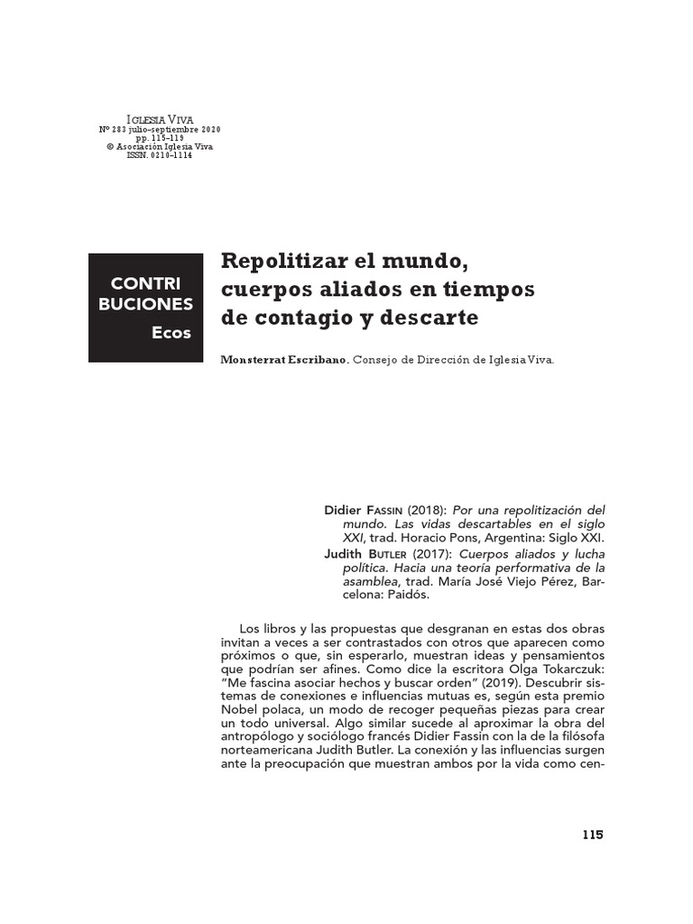 PDF Repolitizar El Mundo Cuerpos Aliados en Tiempos de Contagio y ...