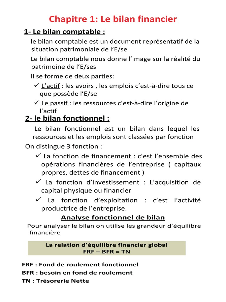 Analyse du Bilan Comptable et Financier | PDF | Fonds de roulement ...