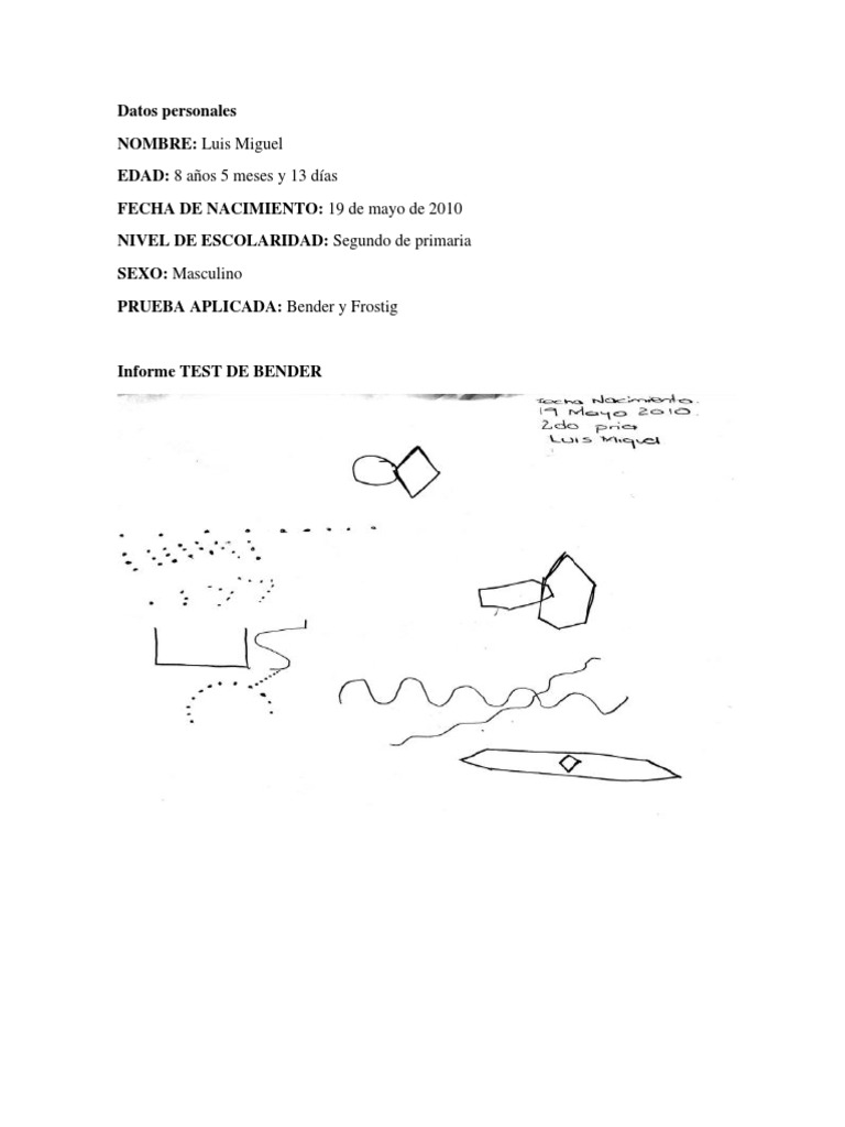 Informe TEST DE BENDER Y FROSTIG | PDF | Ciencias del comportamiento ...