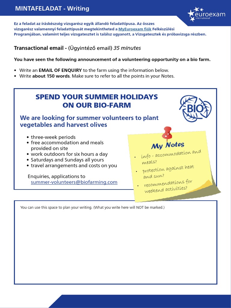 Writing Task: Email Inquiry Template | PDF