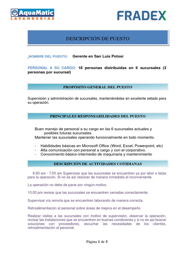 Descripción de Puesto Gerente (1) | PDF | Business