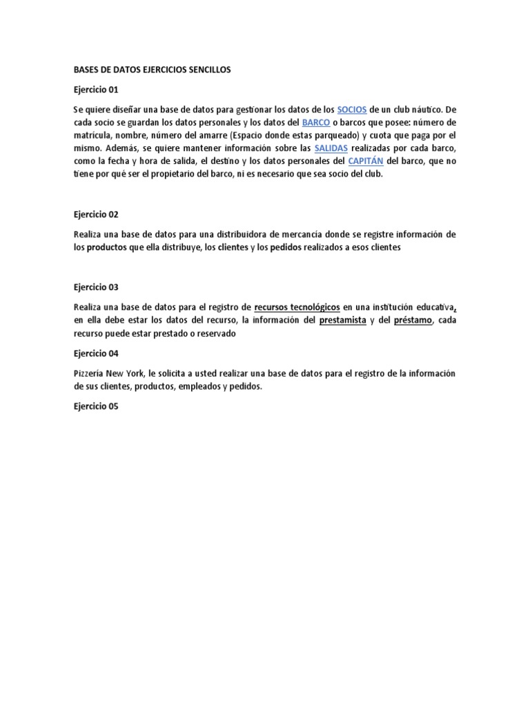 Bases de Datos Ejercicios Sencillos | PDF