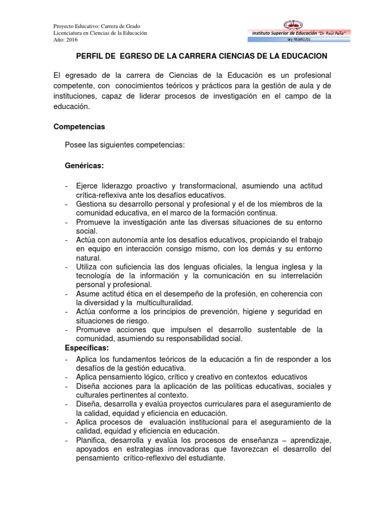 Perfil de Egreso de Ciencias de La Educacion | PDF | Cognición