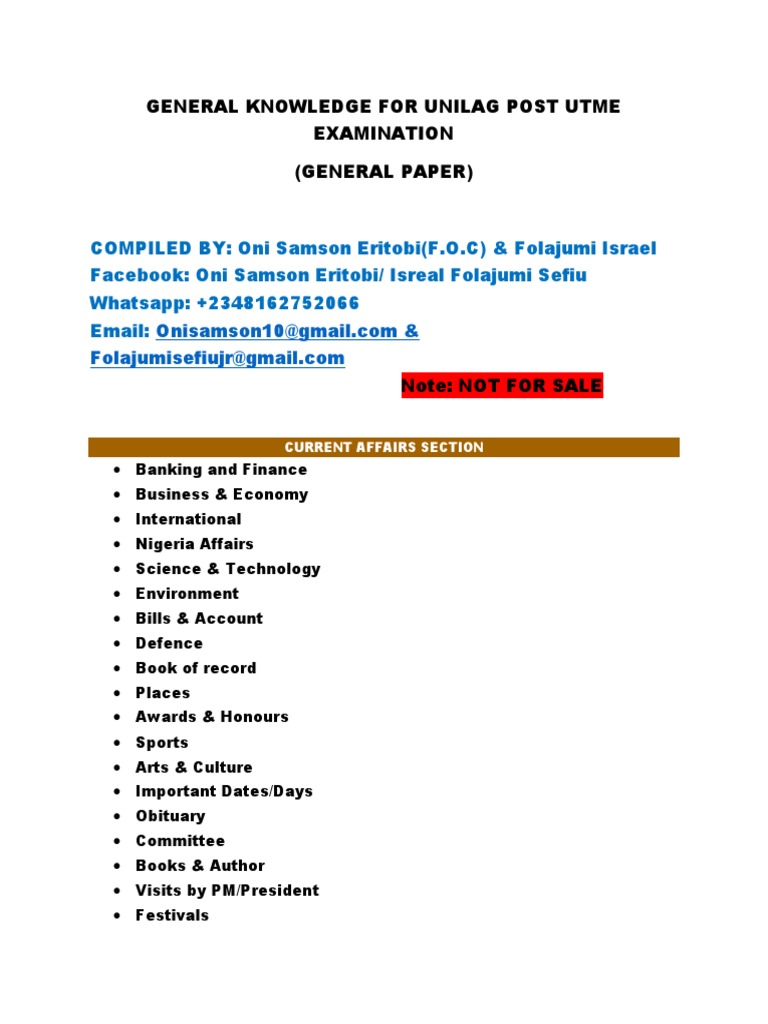 Unilag General Paper Practice Questions | PDF | University