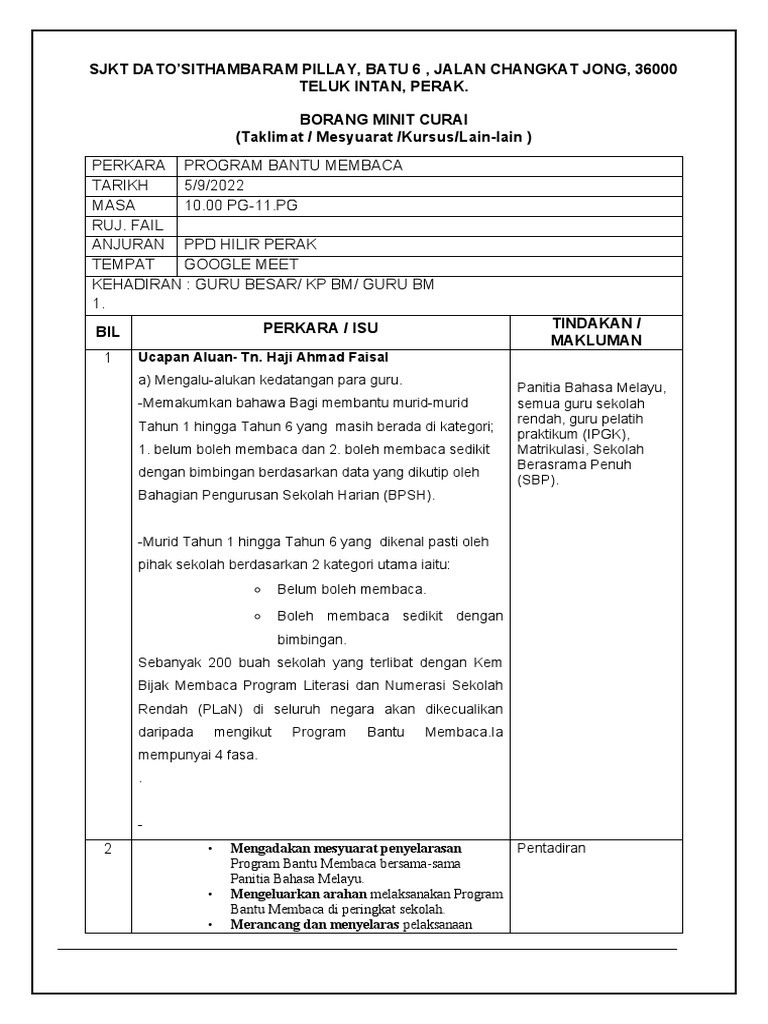 Minit Curai Bantu Membaca | PDF