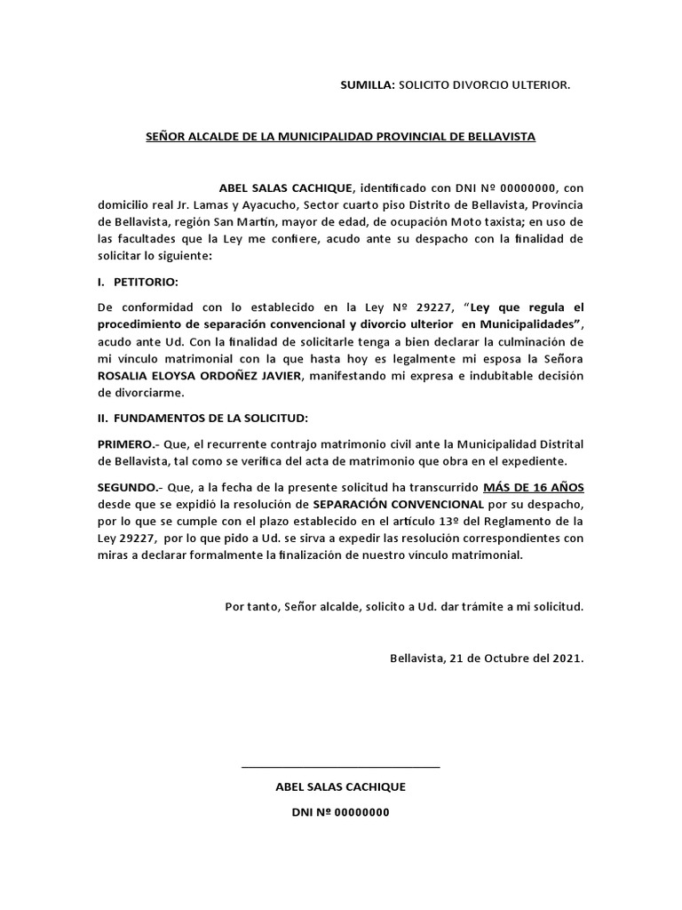 Formato-Solicitud de Divorcio | PDF