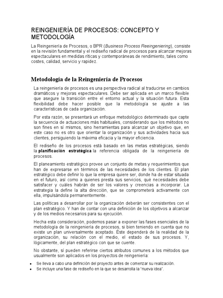 Reingeniería de Procesos | PDF | Planificación | Planificación estratégica