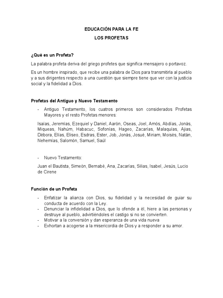 Función y Tipos de Profetas Bíblicos | PDF | Profeta | Viejo Testamento