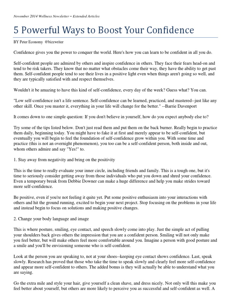 Boost Confidence 5 Ways November Newsletter | PDF