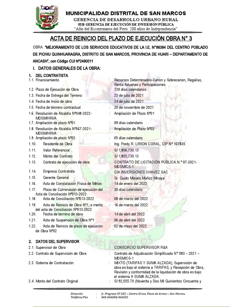 ACTA DE REINICIO3 86384 - Rev1 | PDF