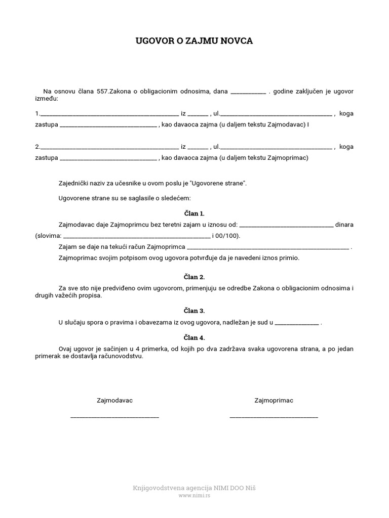 Ugovor o Zajmu Novca | PDF