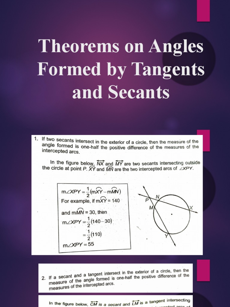 Theorems On Angles Formed By Tangents And Secants Pdf