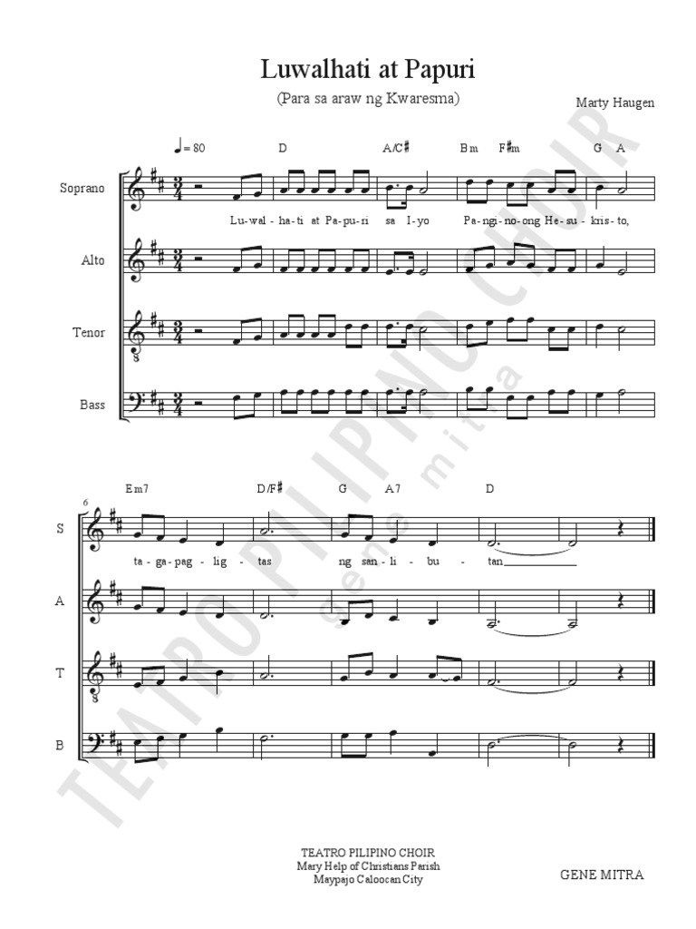 Luwalhati at Papuri Marty Haugen Tagalog Ver WM PDF | PDF