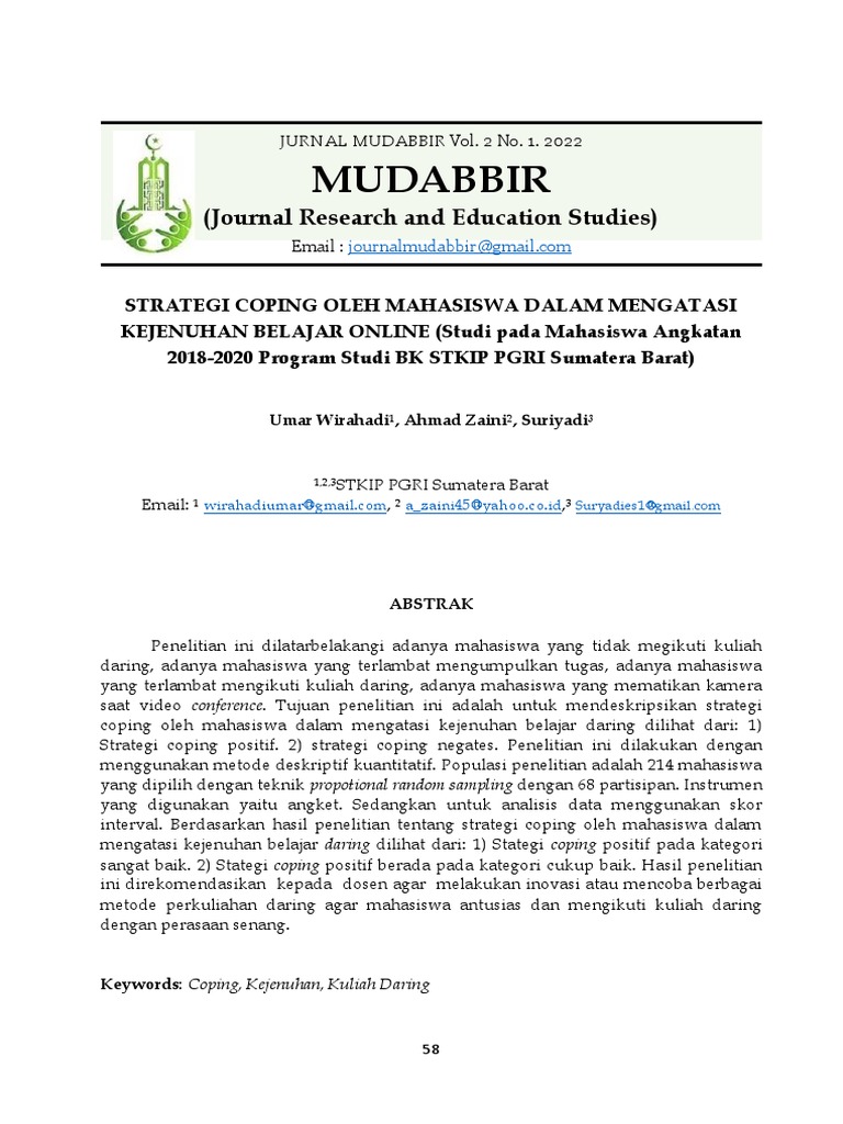 Strategi Coping Mahasiswa dalam Menghadapi Kejenuhan Belajar Daring | PDF