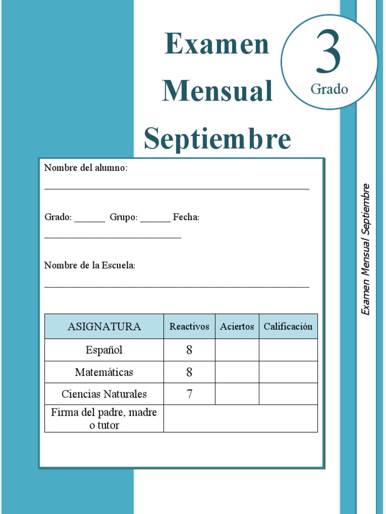 3er Grado - Examen Mensual Septiembre | PDF | Alimentos | Músculo