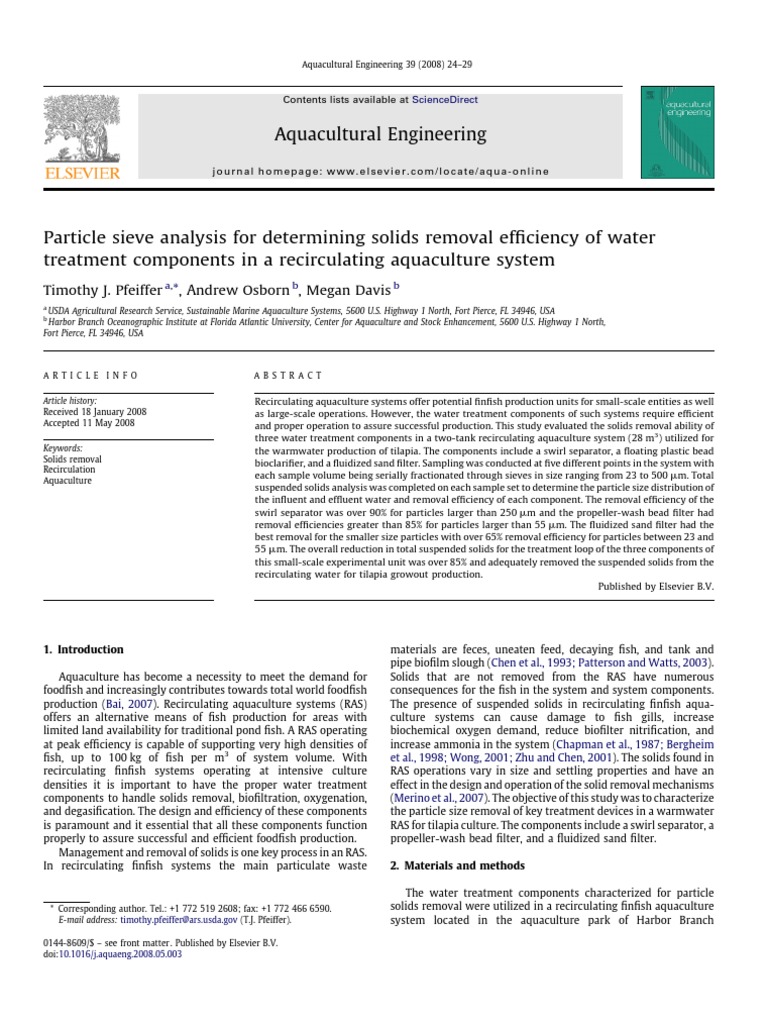 Particle Sieve Analysis For Determining Solids Removal Efficiency of ...