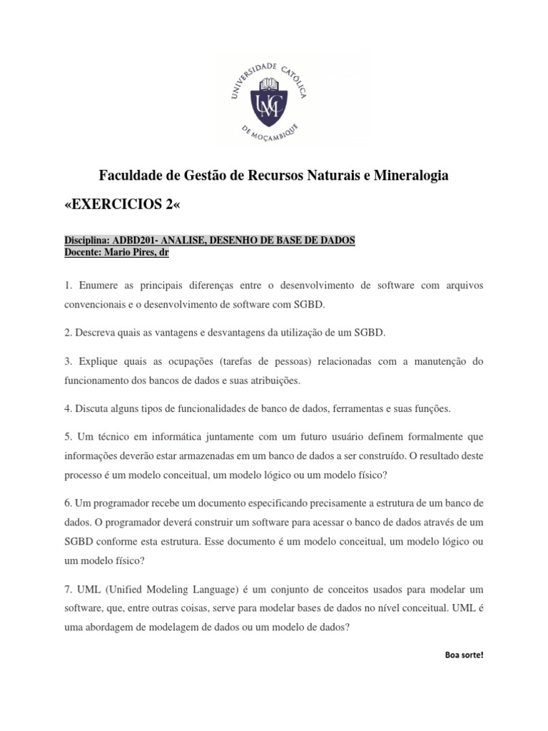 Adbd Exercicios 2 - BD - SGBD | PDF