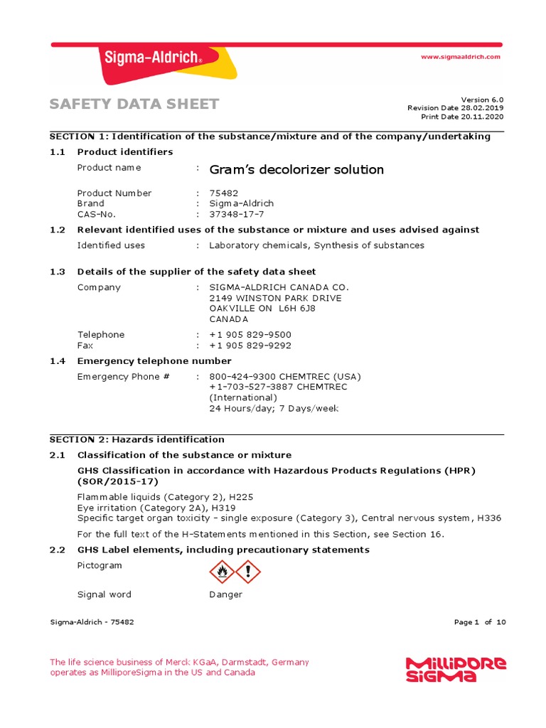 Decolorizer SDS | PDF | Toxicity | Safety