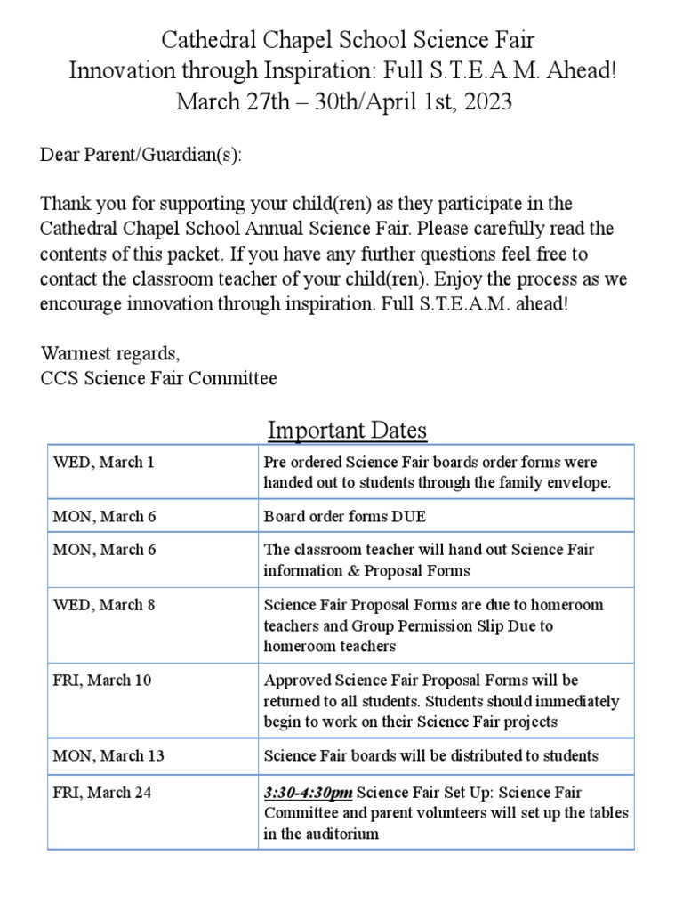 2023 Science Fair Packet PDF | PDF | Science | Educational Stages