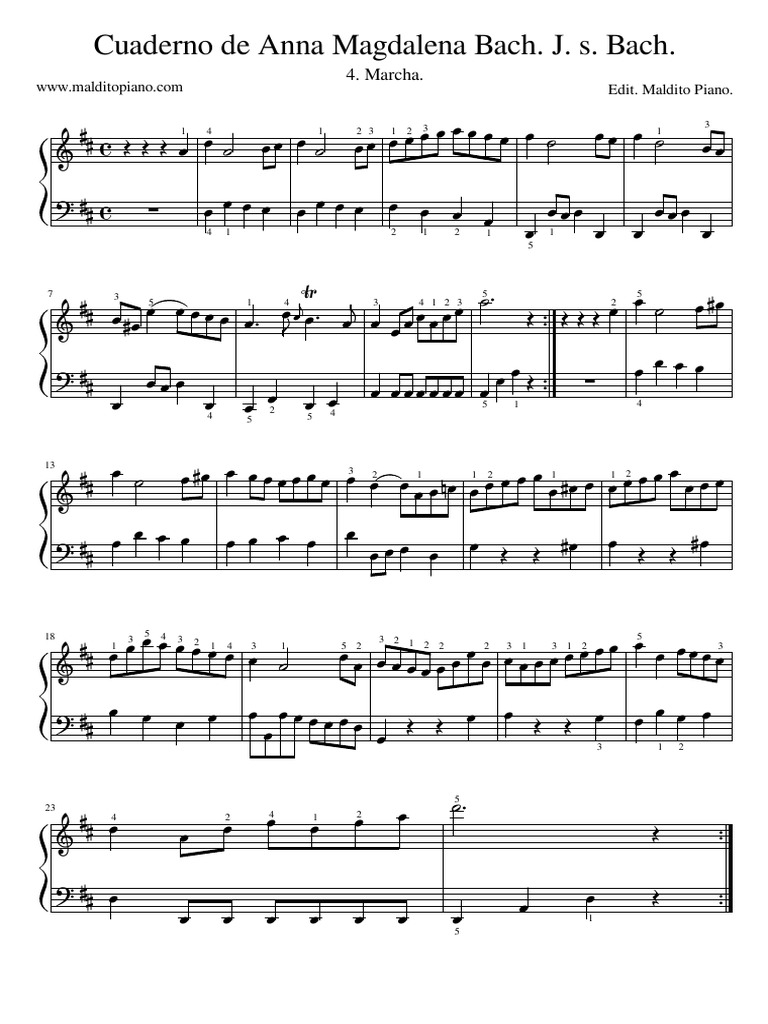 BACH, J S - Cuaderno Anna Magdalena 4 Marcha | PDF | Johann Sebastian Bach | Música clásica
