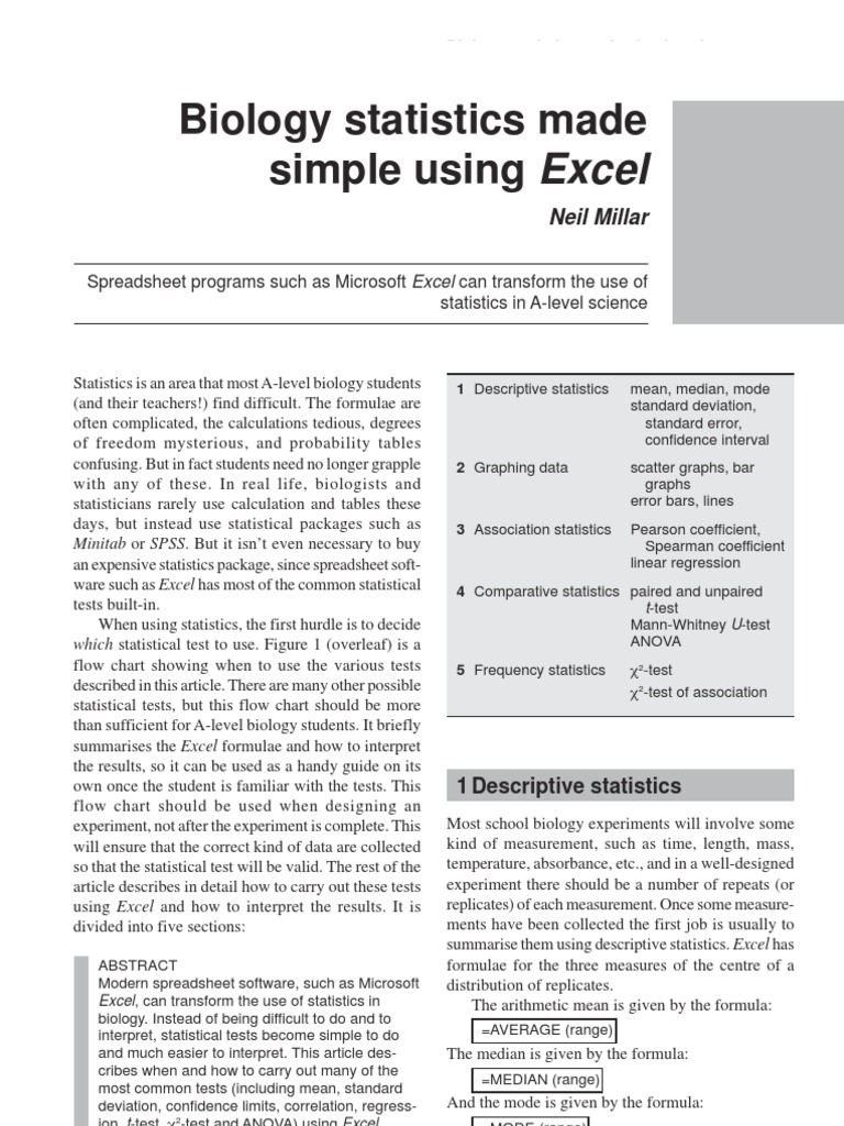Biology Statistics Made Simple Using Excel | PDF | Correlation And ...