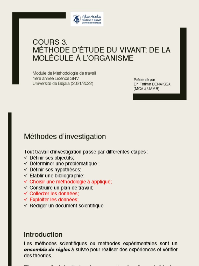 Présentation Du Cours 01 MT - Compressed | PDF | Méthode scientifique ...