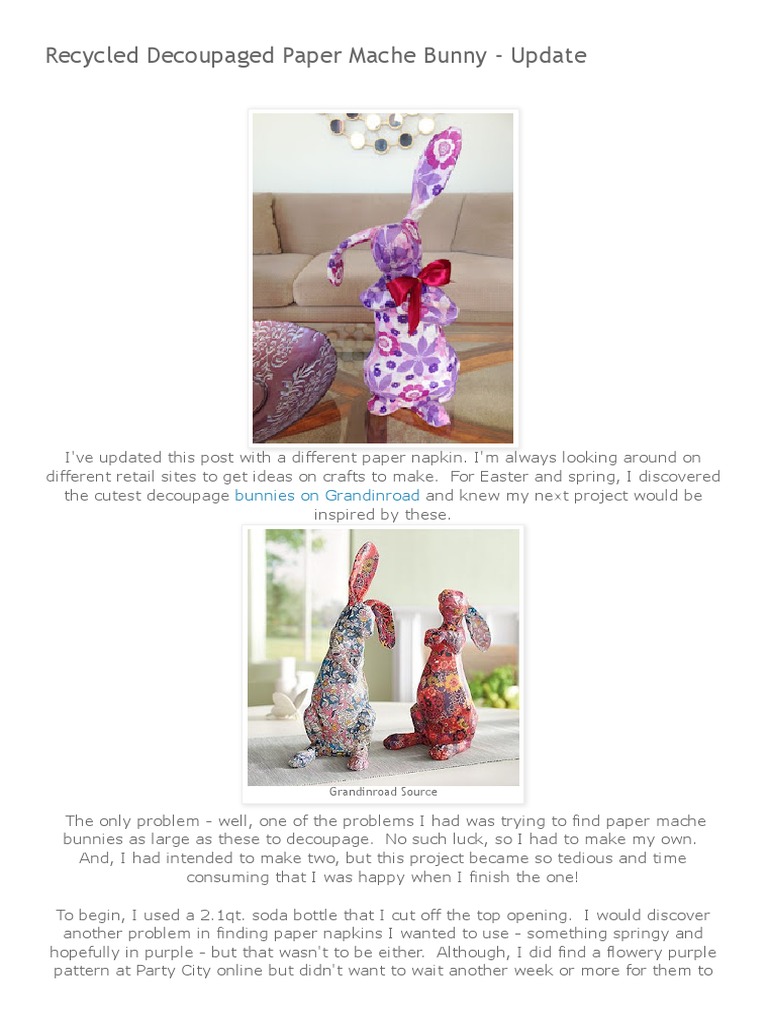 Purple Hues and Me - Recycled Decoupaged Paper Mache Bunny - Update | PDF | Materials