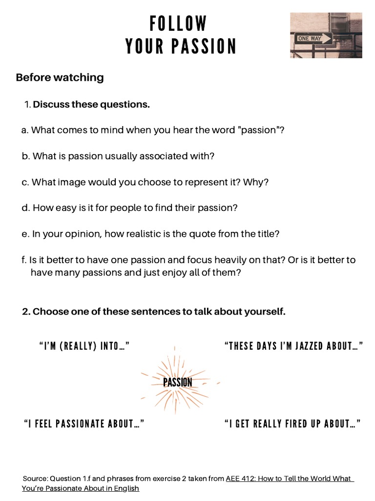 Follow Your Passion - Ss Worksheet | PDF | Television Advertisement ...